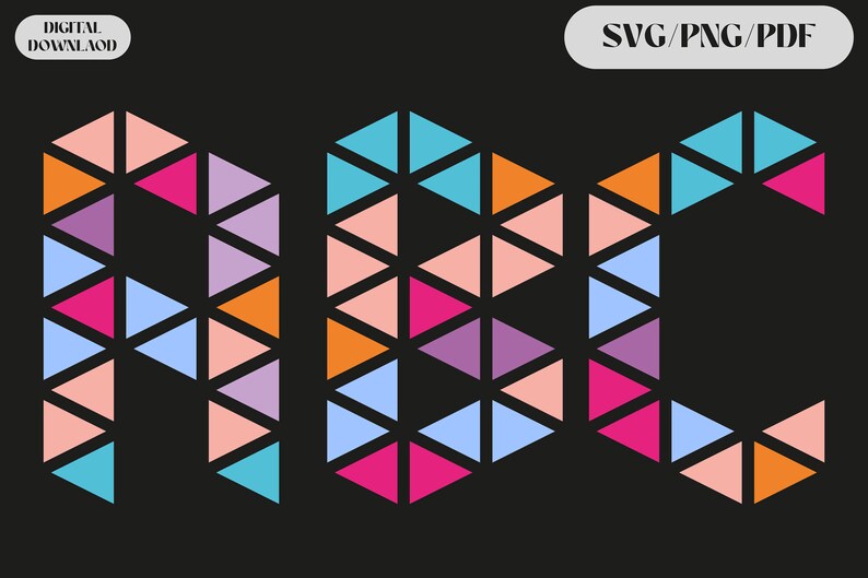 Colorful Alphabet SVG, PNG, PDF Geometric Letters & Numbers Triangles ...
