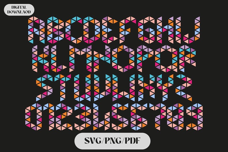 Colorful Alphabet SVG, PNG, PDF Geometric Letters & Numbers Triangles ...