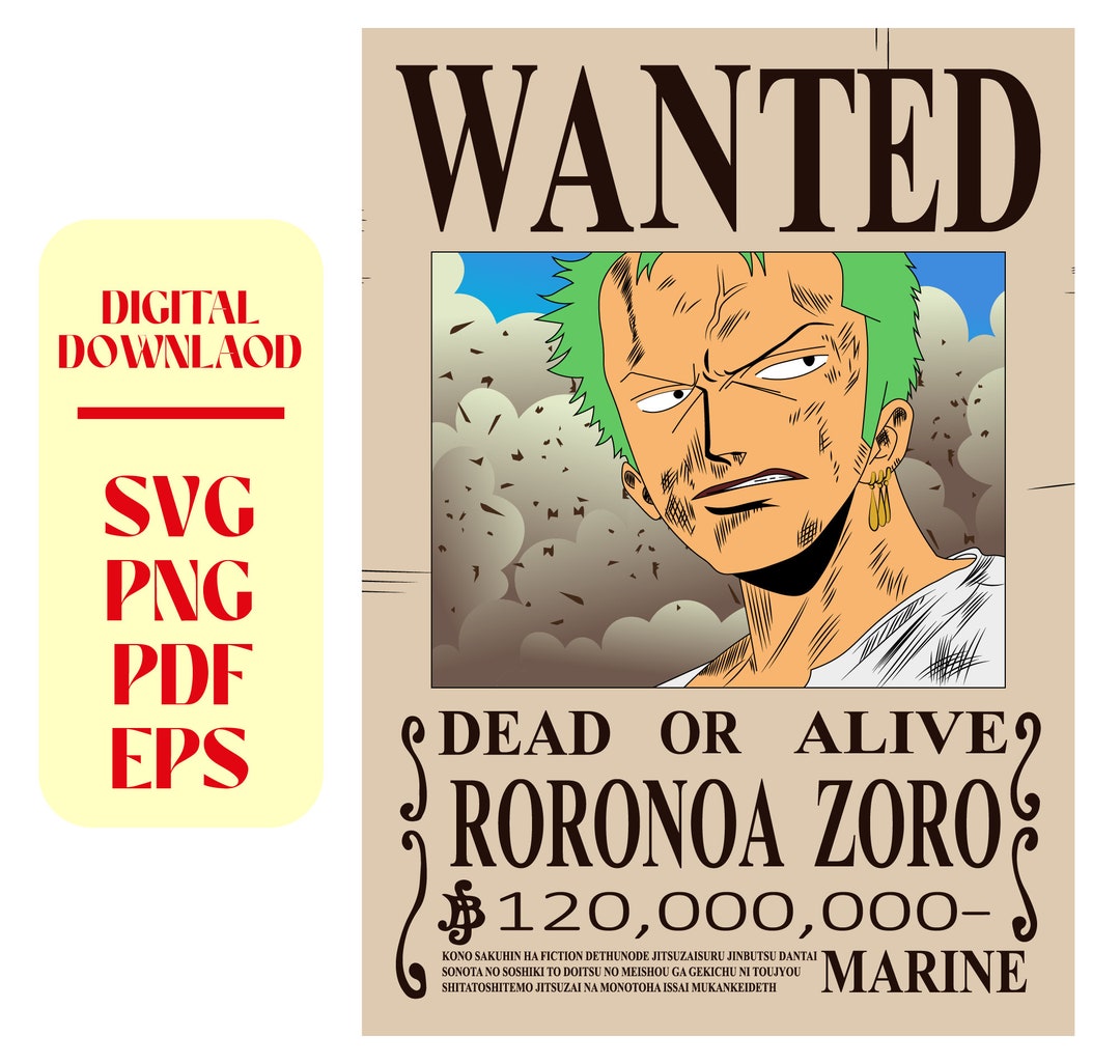 Roronoa Zoro One Piece Wanted Digital Poster PDF Svg File - Etsy