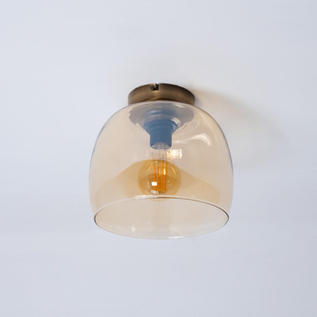 Flush Mount Ceiling Light, Amber Glass Ceiling Lamp, Art Deco Kitchen ...