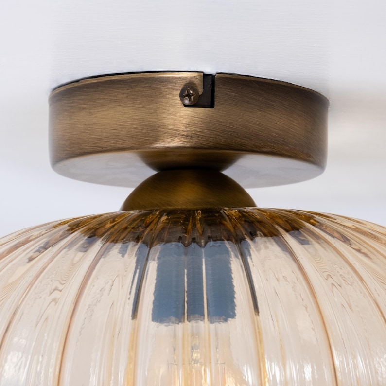 Flush Mounted Amber Glass Light, Modern Home Decor Glass Ceiling Lamp ...
