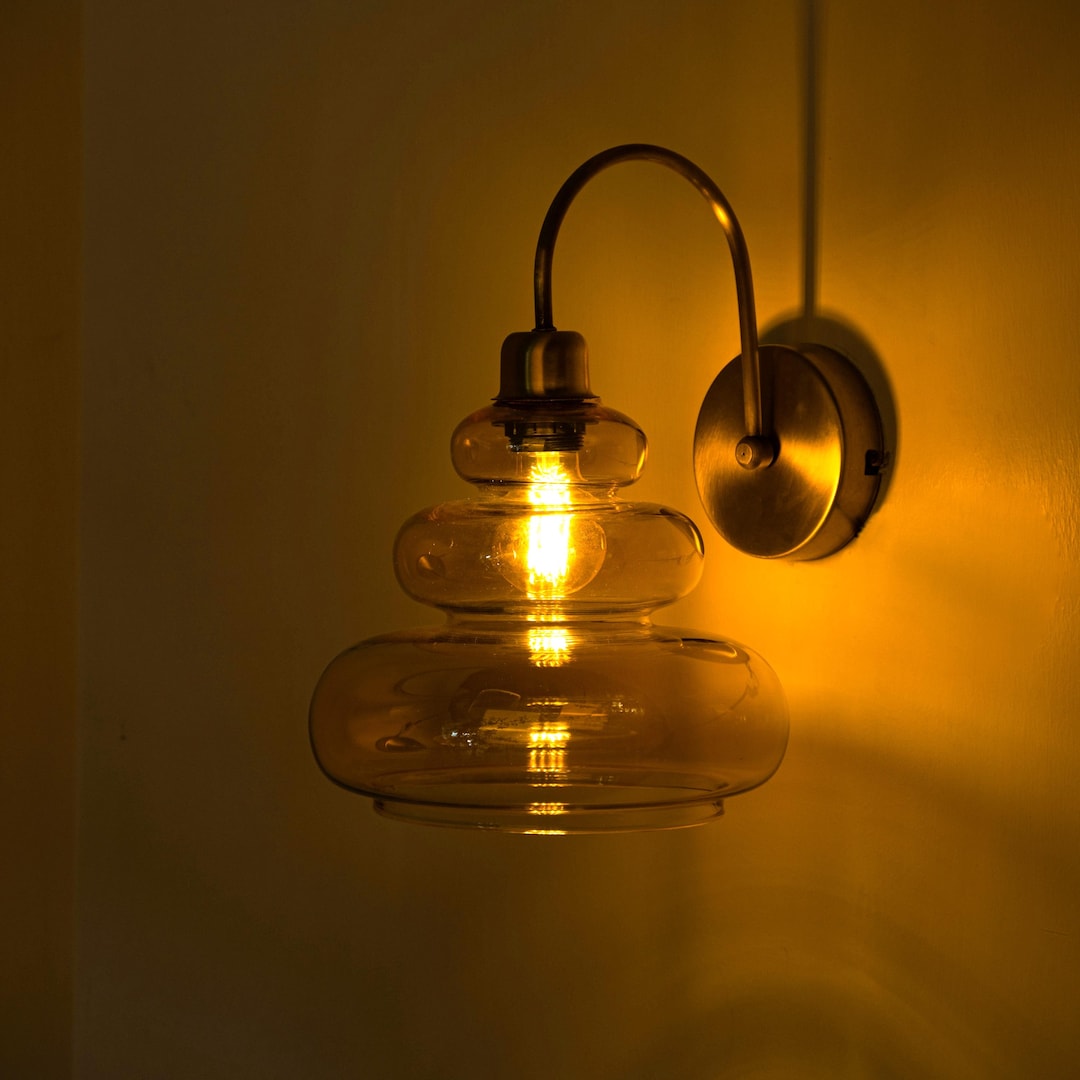 Retro Modern Wall Sconce, Unique Amber Glass Sconce, Bubble Glass Wall ...