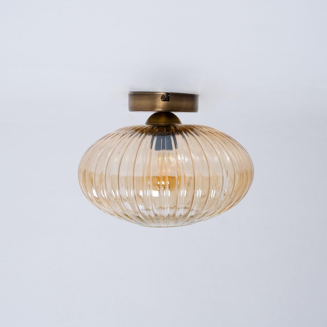 Flush Mounted Amber Glass Light, Modern Home Decor Glass Ceiling Lamp ...