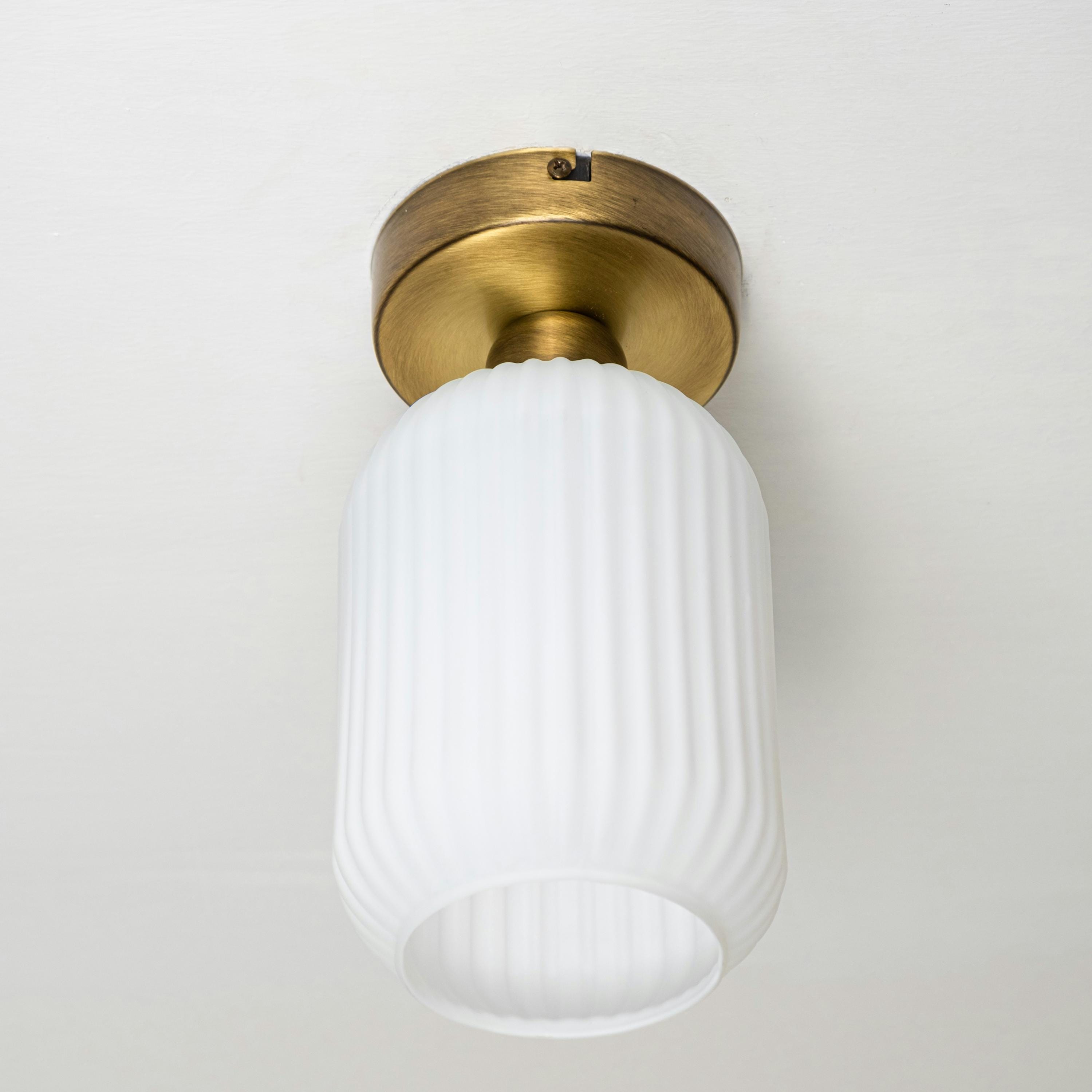 Vanity Ceiling Lighting, White Ribbed Glass Ceiling Lamp, Modern Home ...