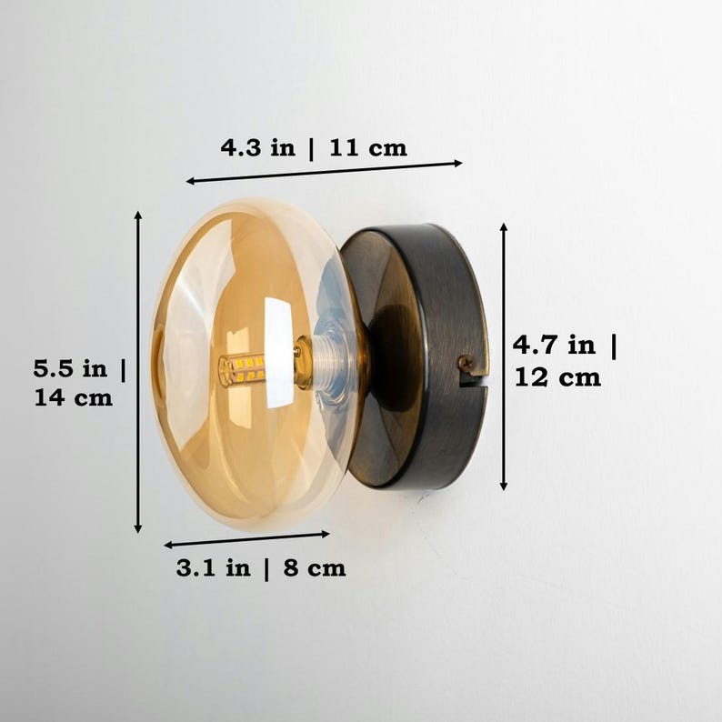 Wall Sconce With Amber Glass, Flush Mount Wall Lamp, Unique Bedroom ...