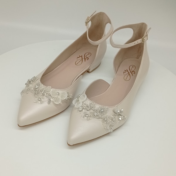 Leather Women's Bridal Shoes Handmade Ivory Leather Flats Wedding ...