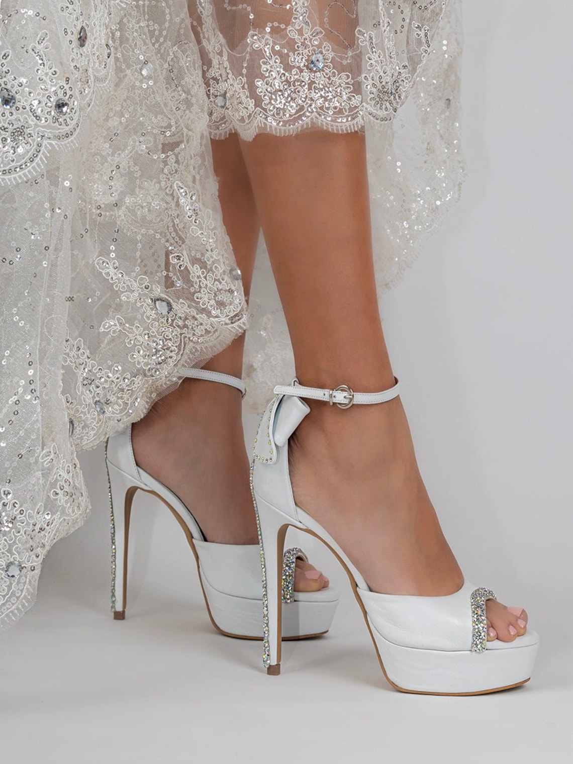 White Bridal Platform Shoes, Wedding Shoes With Swarovski, Platform ...