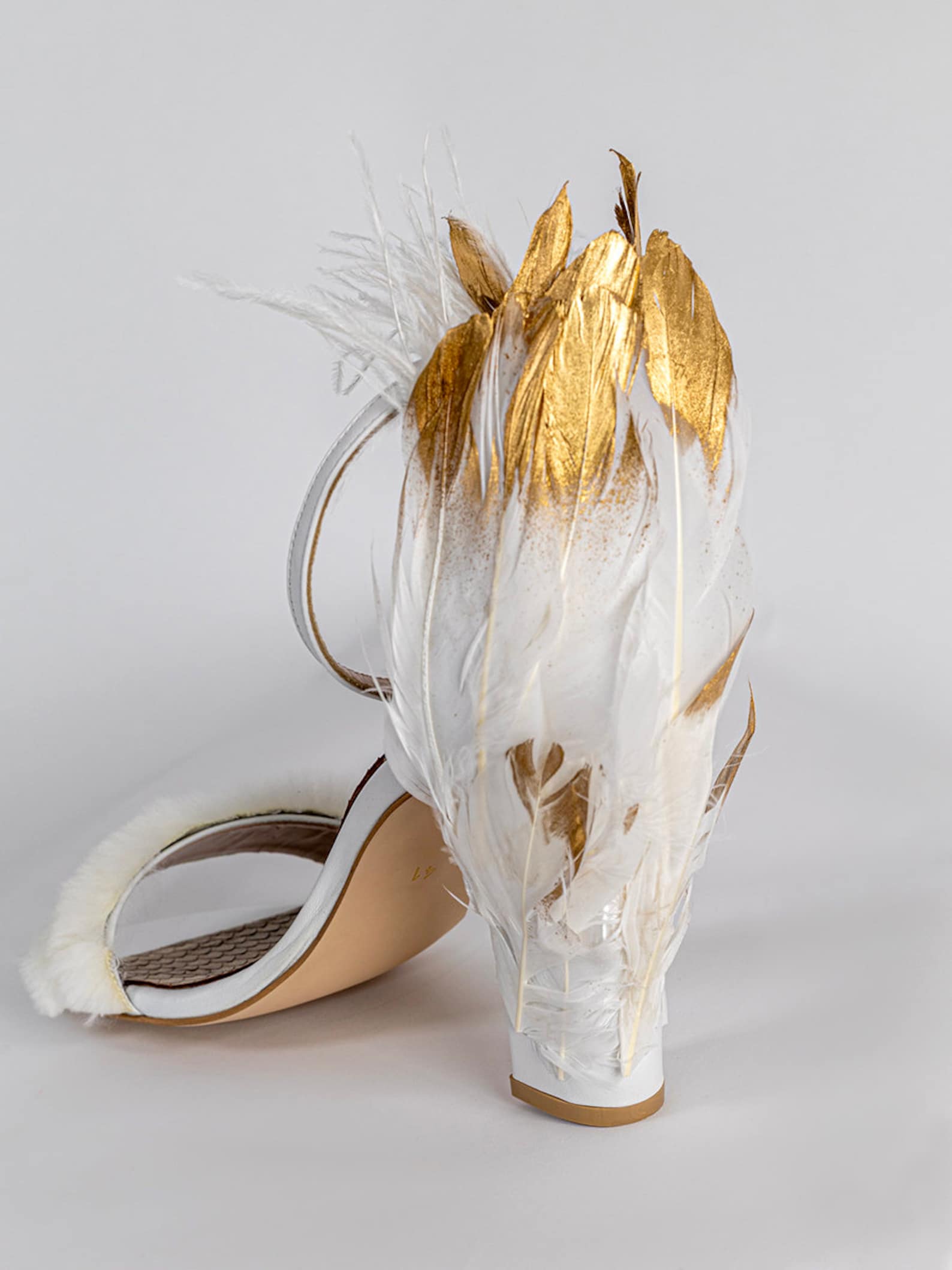 Custom Wedding Block Heels With Feathers , Fairy Fur Bridal Shoes, Fur ...