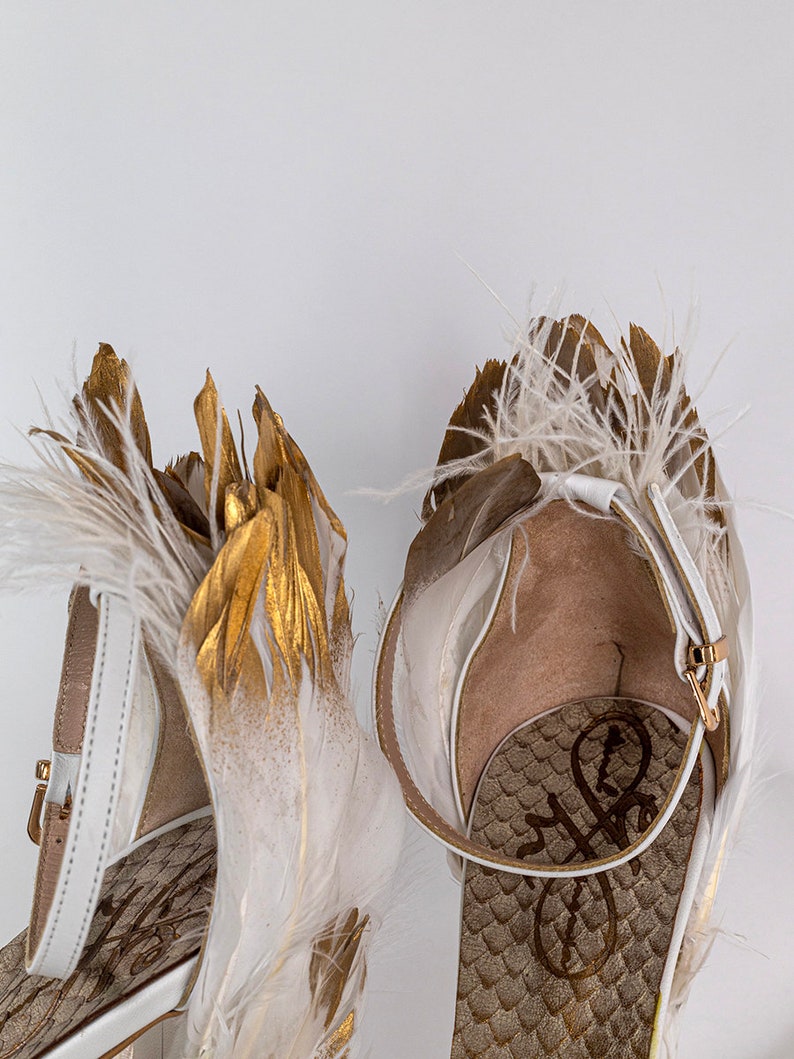 Custom Wedding Block Heels With Feathers , Fairy Fur Bridal Shoes, Fur ...
