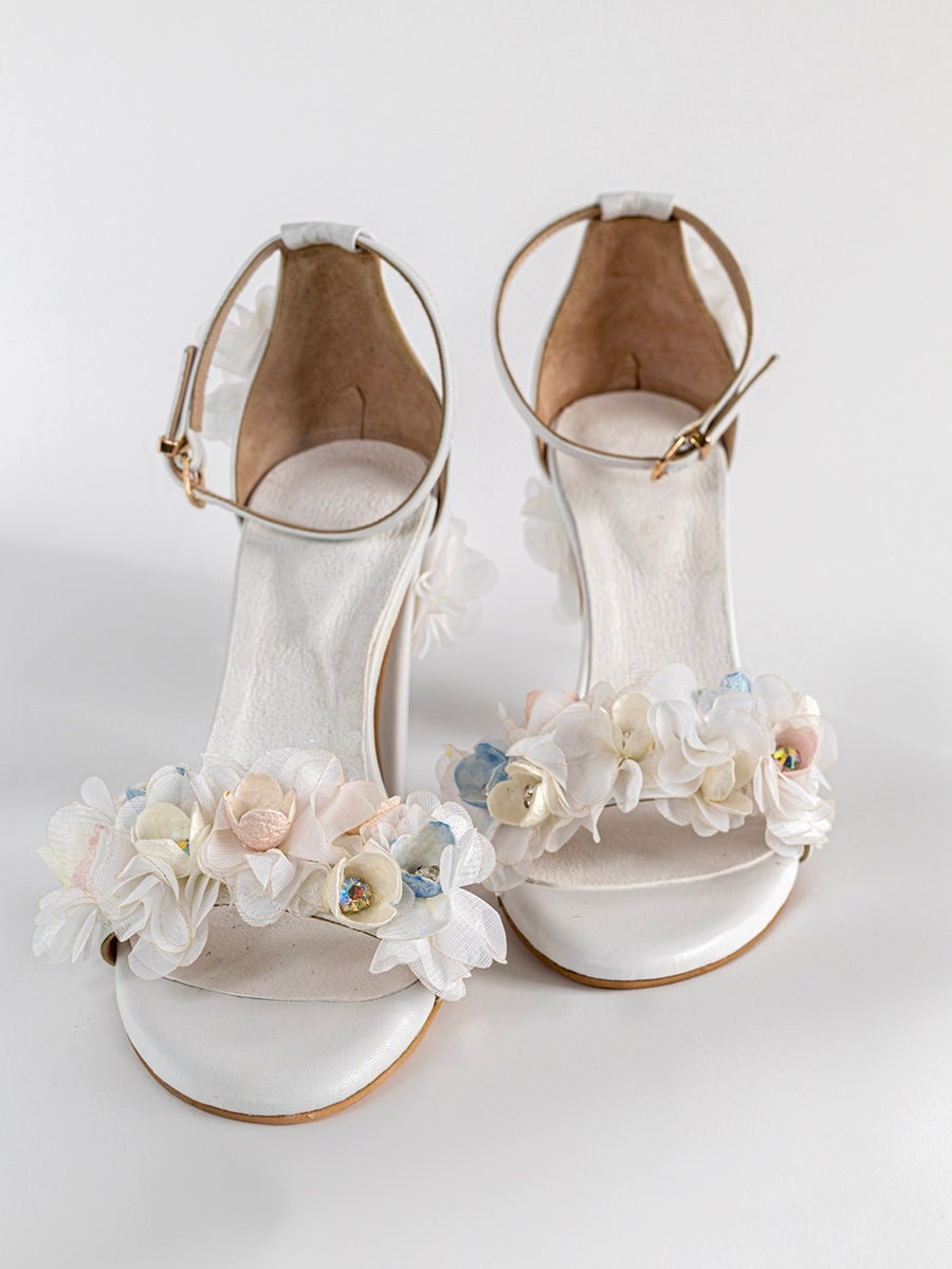 Custom Wedding Block Heels, Chunky Leather Heels, Wedding Flower ...