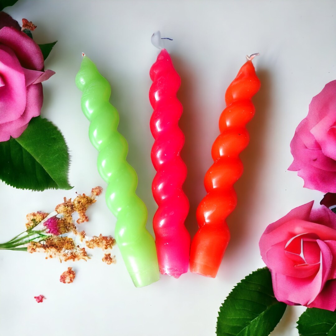 Set of 3 Neon Colored Stick Candles, Twisted Candles, Table Candles ...