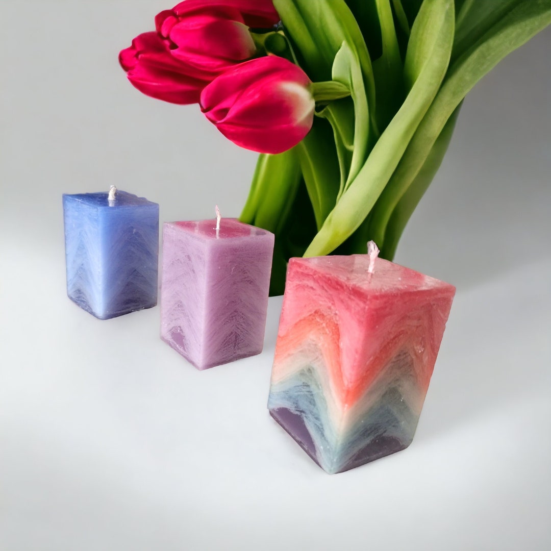 Swirled Block Candle, Square Pillar Candle, Colorful Decorative Candles ...