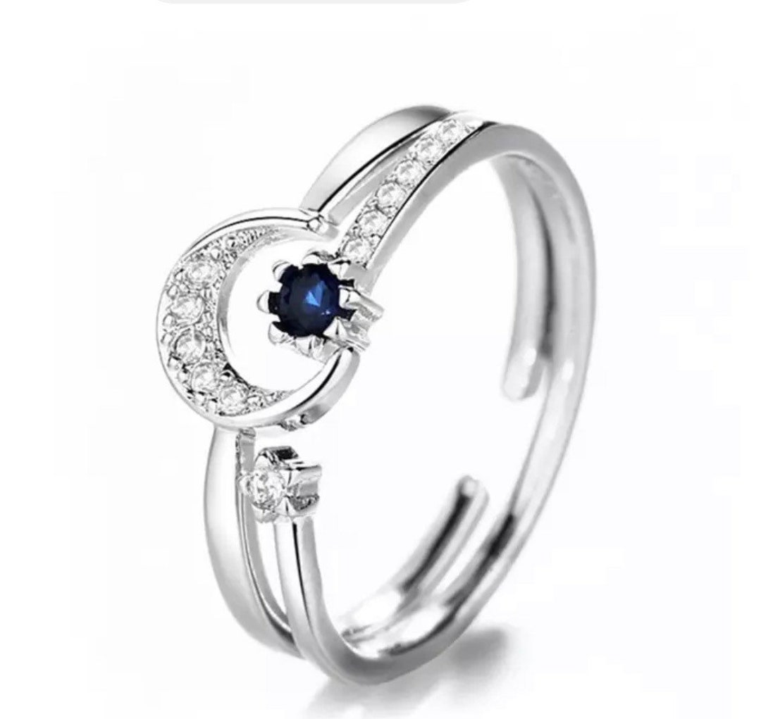 Star and Moon in Sterling Silver Ring - Etsy