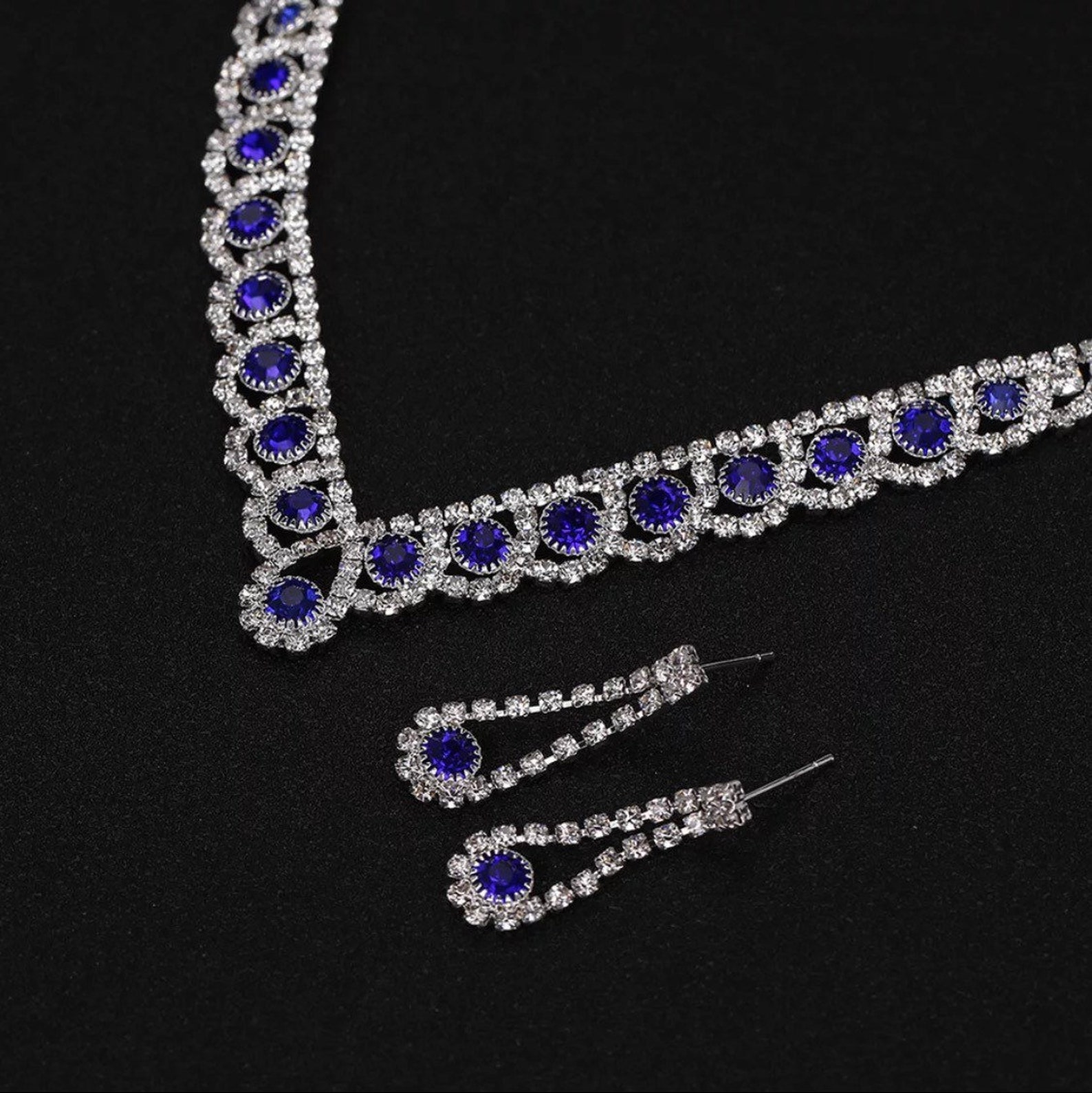 Royal Blue Crystal Bridal Jewellery Set - Etsy UK