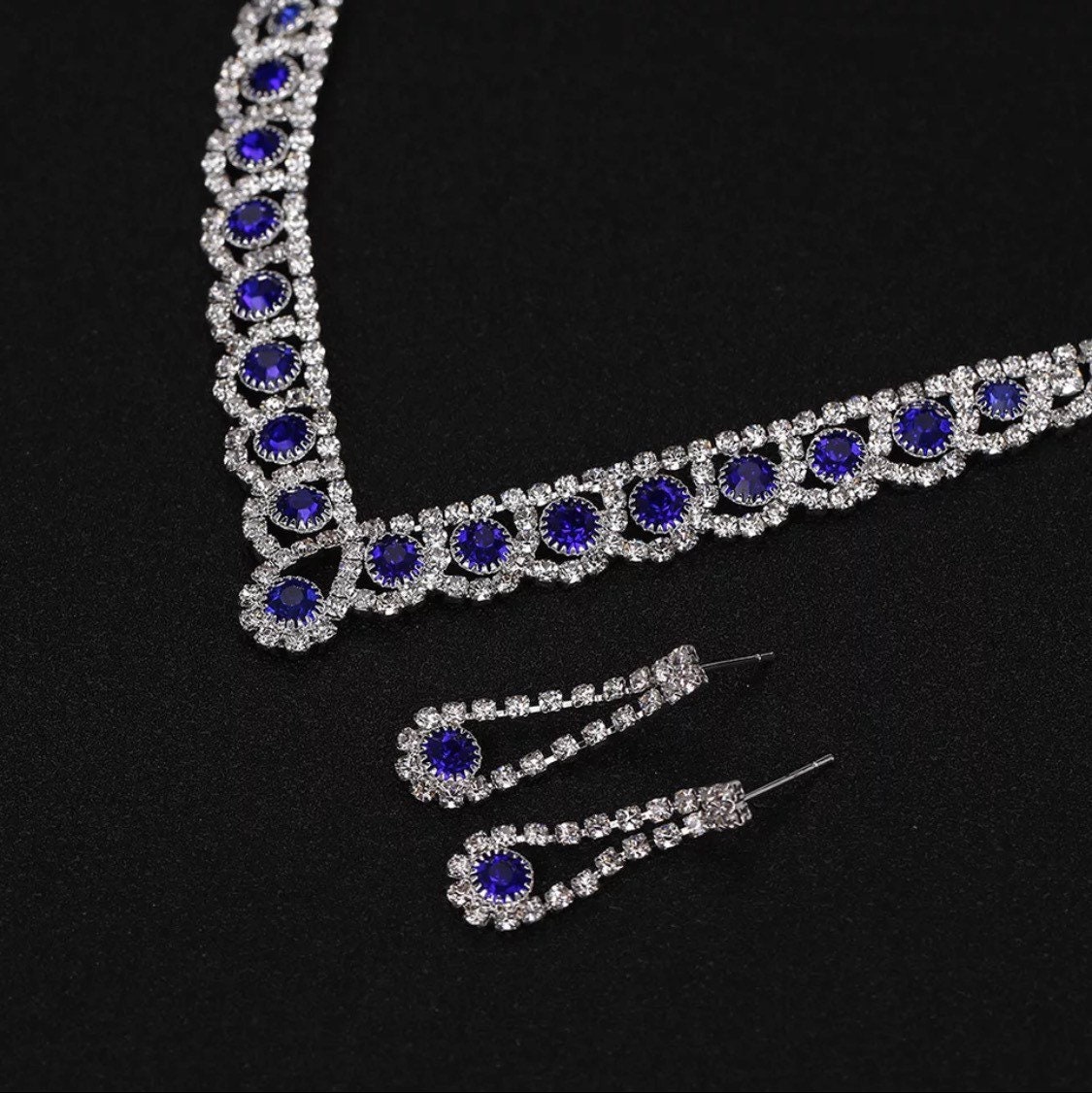 Royal Blue Crystal Bridal Jewellery Set - Etsy UK
