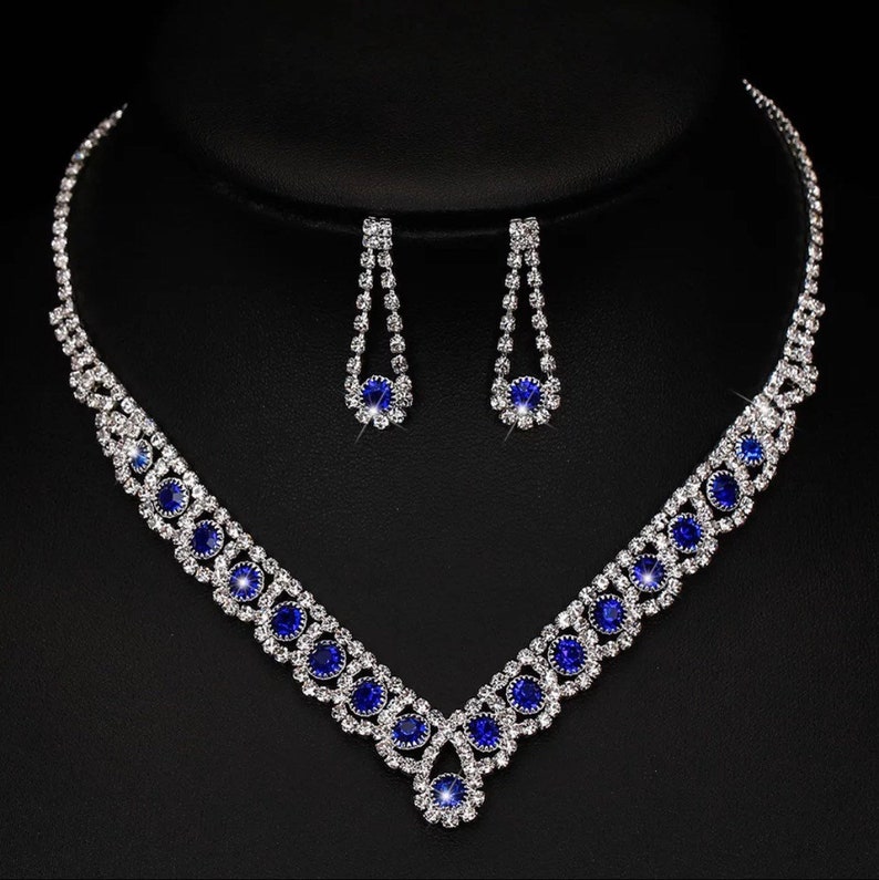 Royal Blue Crystal Bridal Jewellery Set - Etsy UK