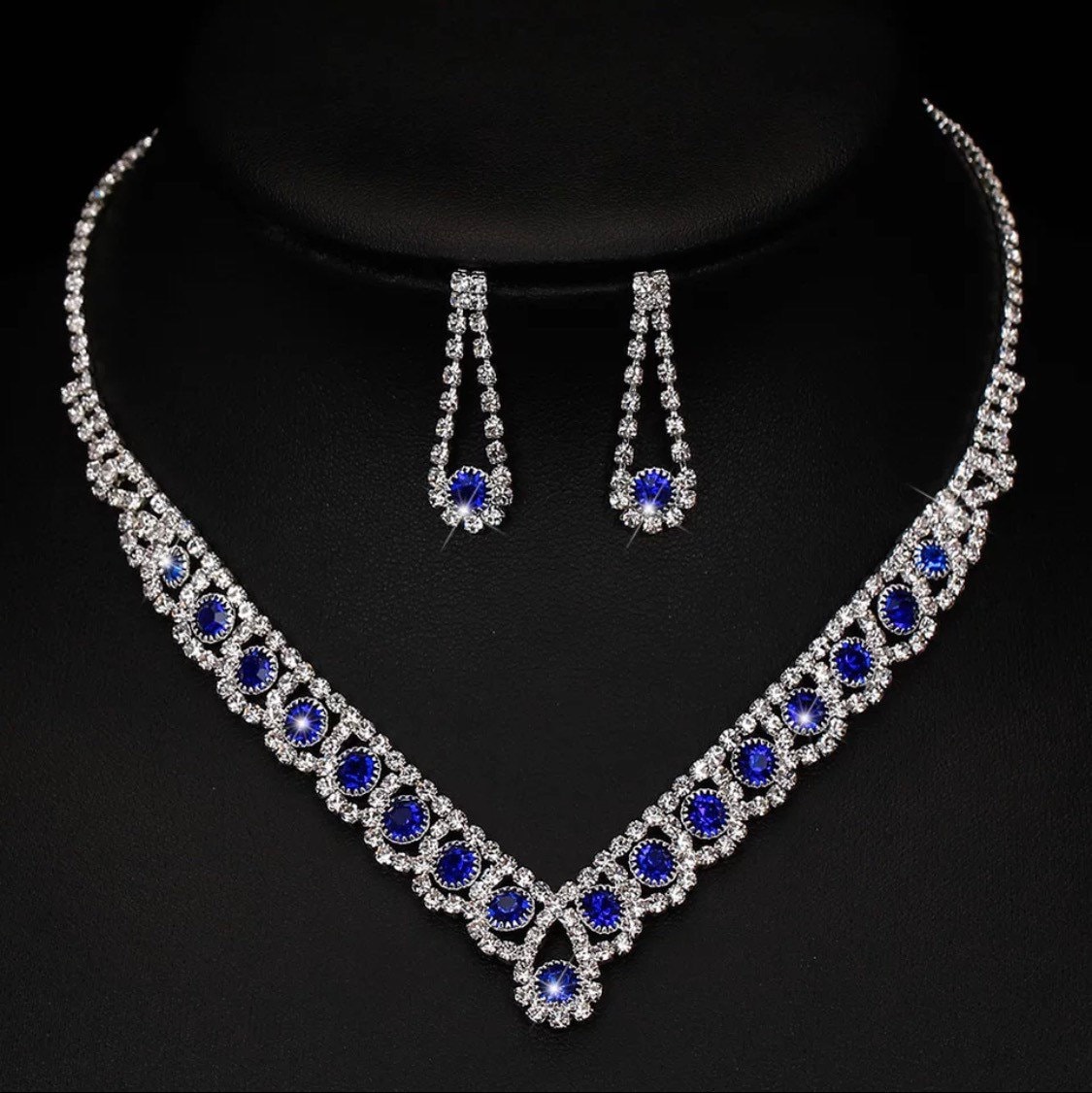 Royal Blue Crystal Bridal Jewellery Set - Etsy UK
