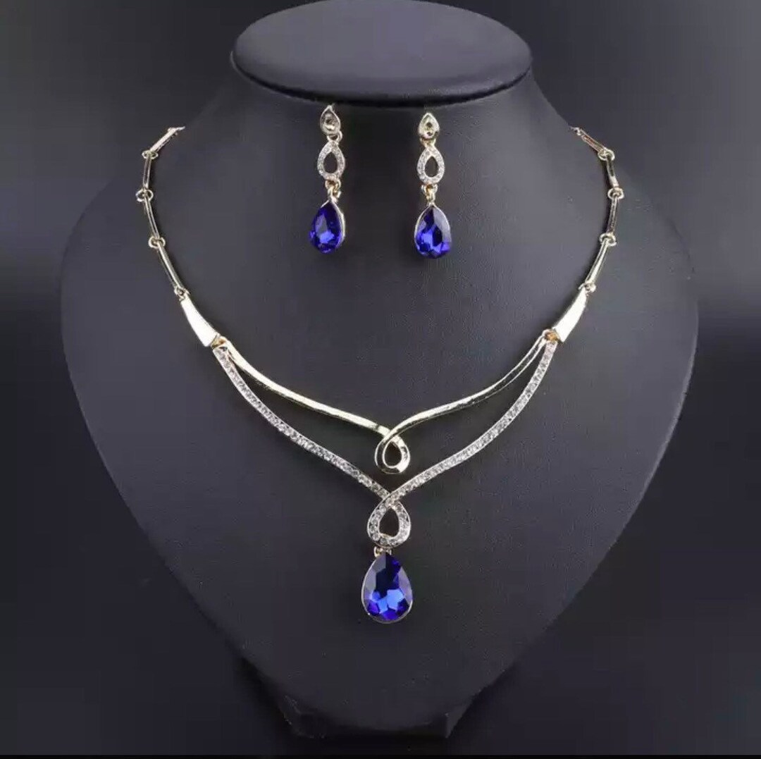 Sapphire Crystal Jewellery Set - Etsy UK