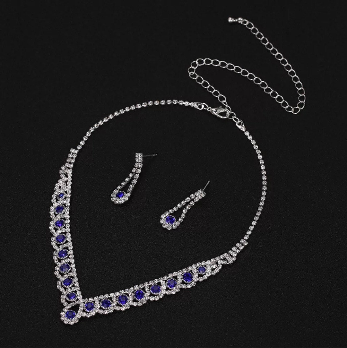 Royal Blue Crystal Bridal Jewellery Set - Etsy UK
