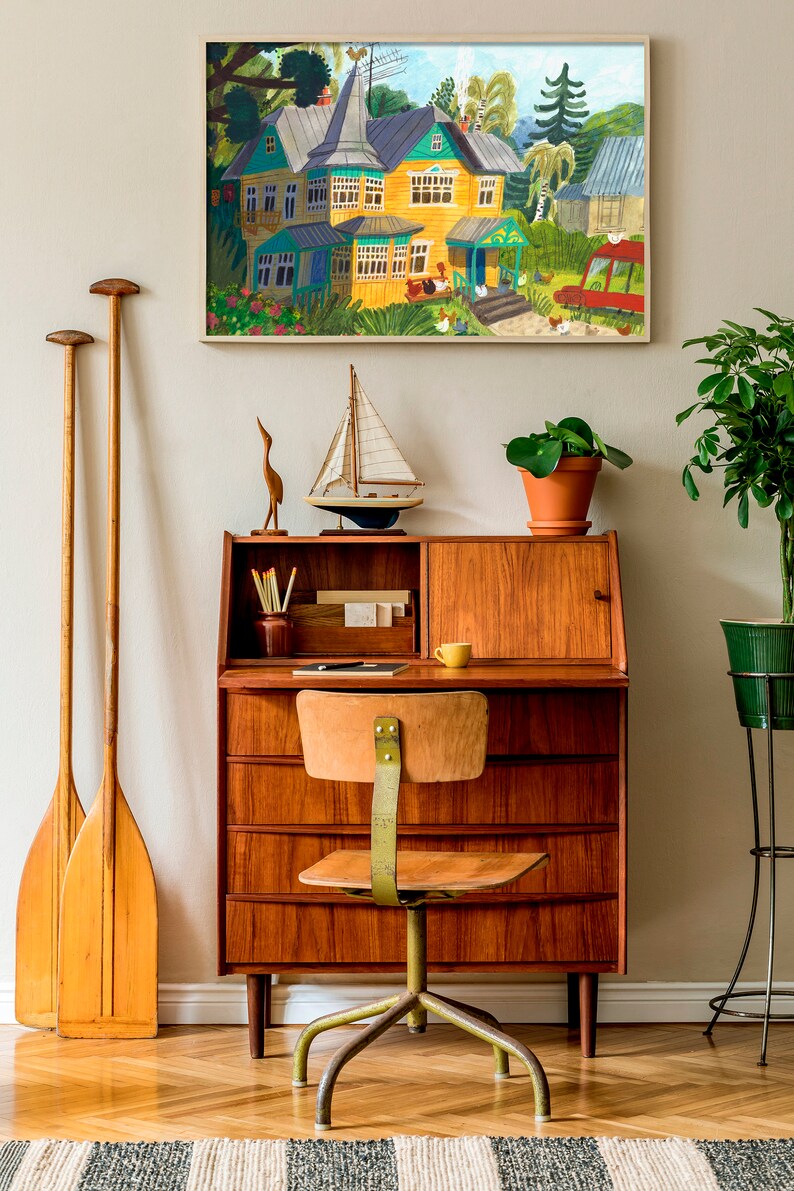 Yellow House Poster Cute Houses Print | Etsy