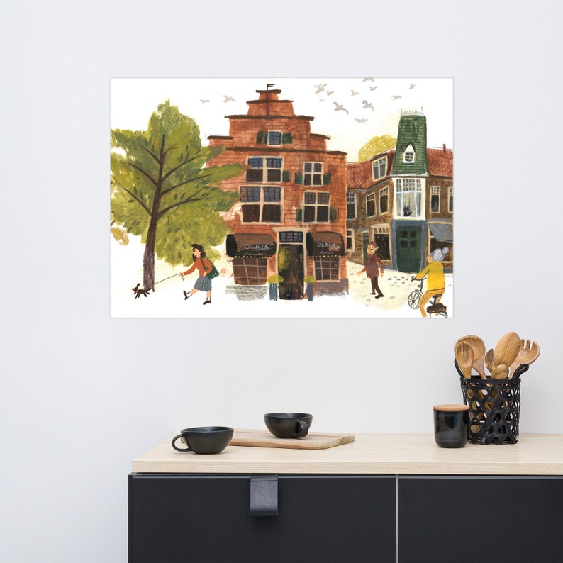 Cozy Town Poster Cute Houses Print Europe Wall Art - Etsy