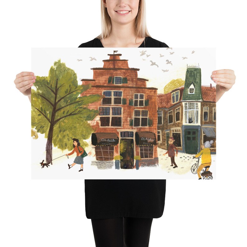 Cozy Town Poster Cute Houses Print Europe Wall Art - Etsy