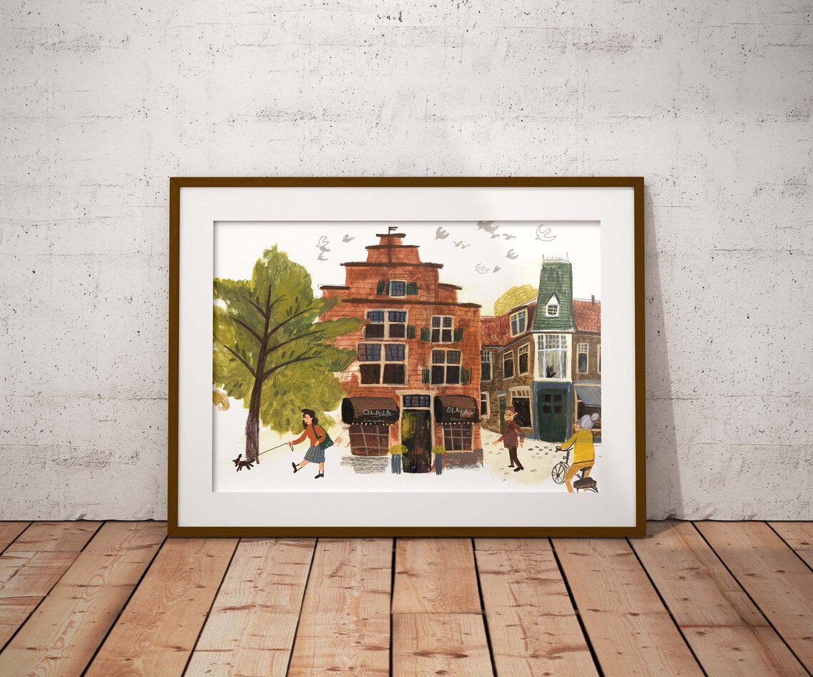 Cozy Town Poster Cute Houses Print Europe Wall Art - Etsy