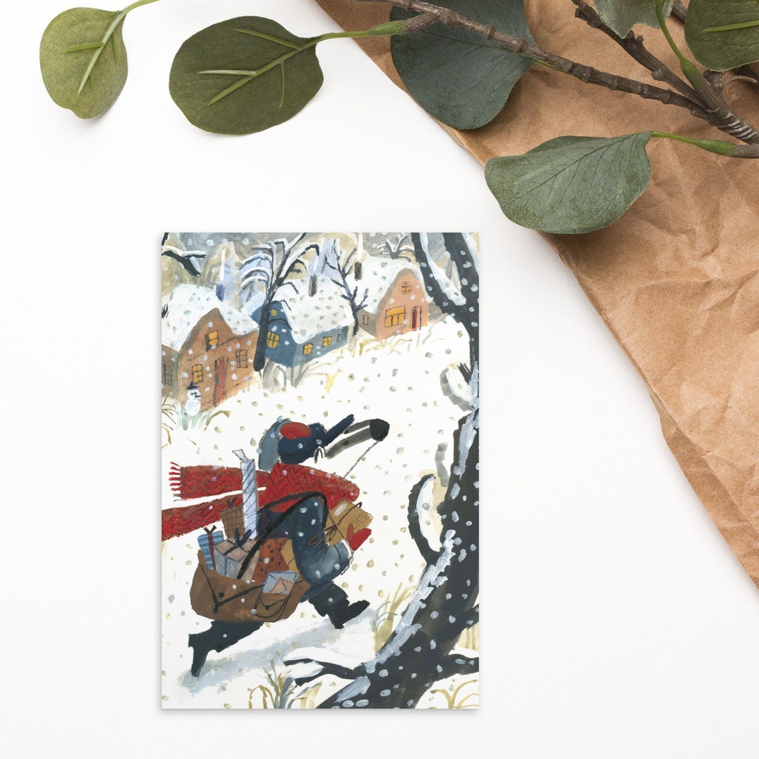 Christmas Postman Postcards - Snowfall Card - Etsy