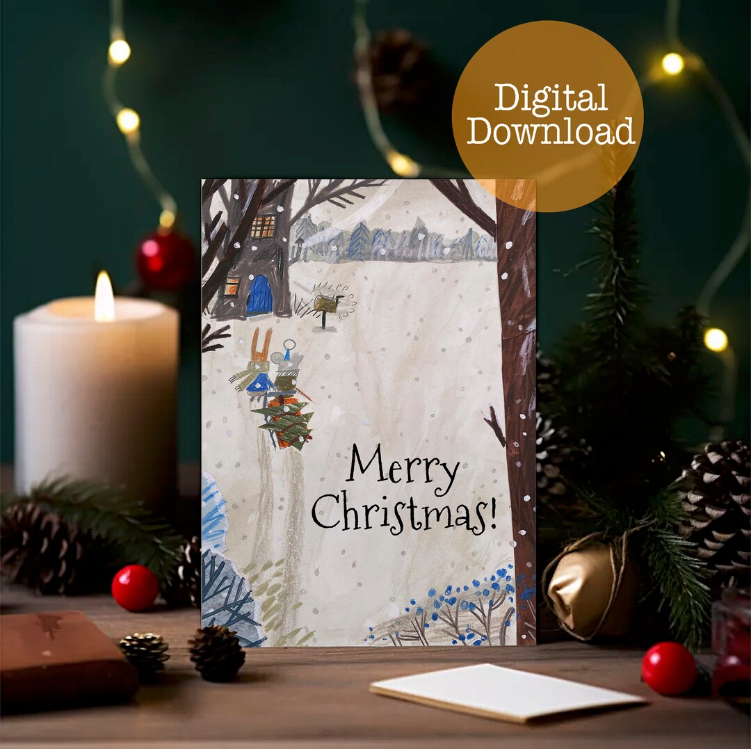 Woodland Animals Christmas Card, Forest Christmas Card, Digital ...