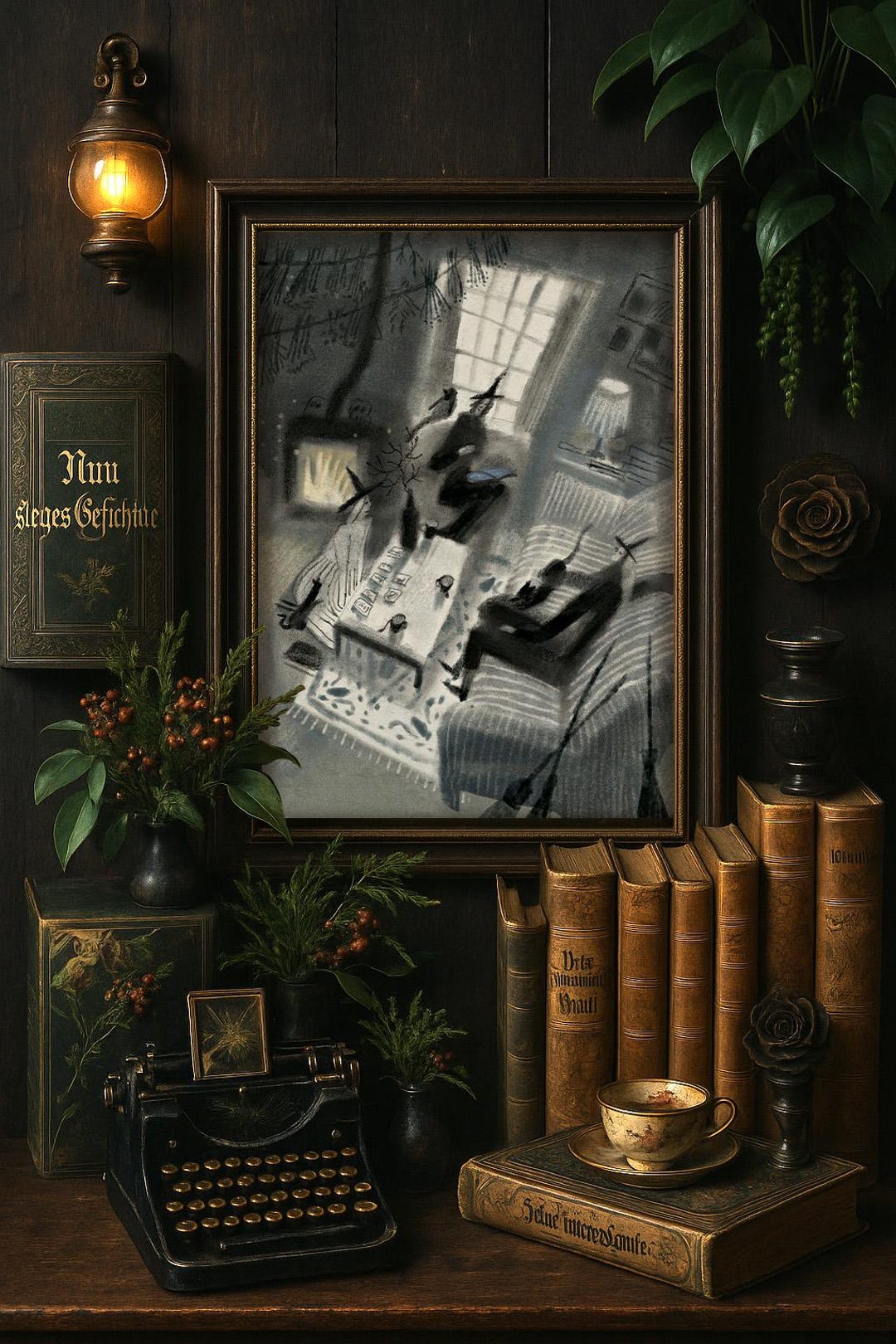 Gemütliche Hexen am Kamin — Gothic Art Print / Dark Academia Poster ...