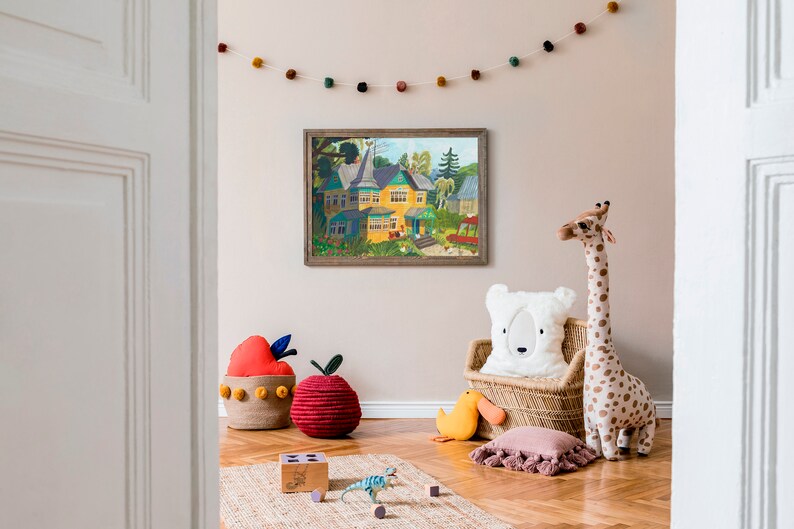 Yellow House Poster Cute Houses Print | Etsy