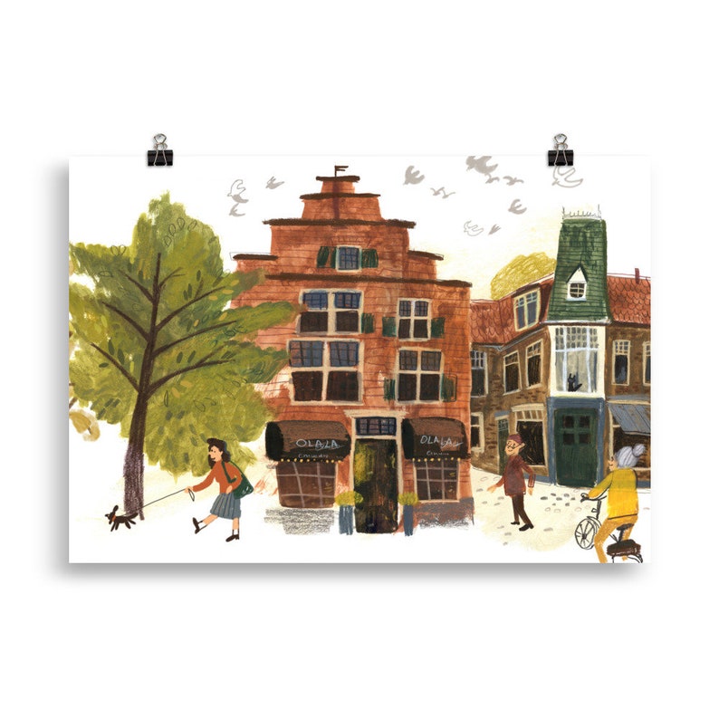 Cozy Town Poster Cute Houses Print Europe Wall Art - Etsy