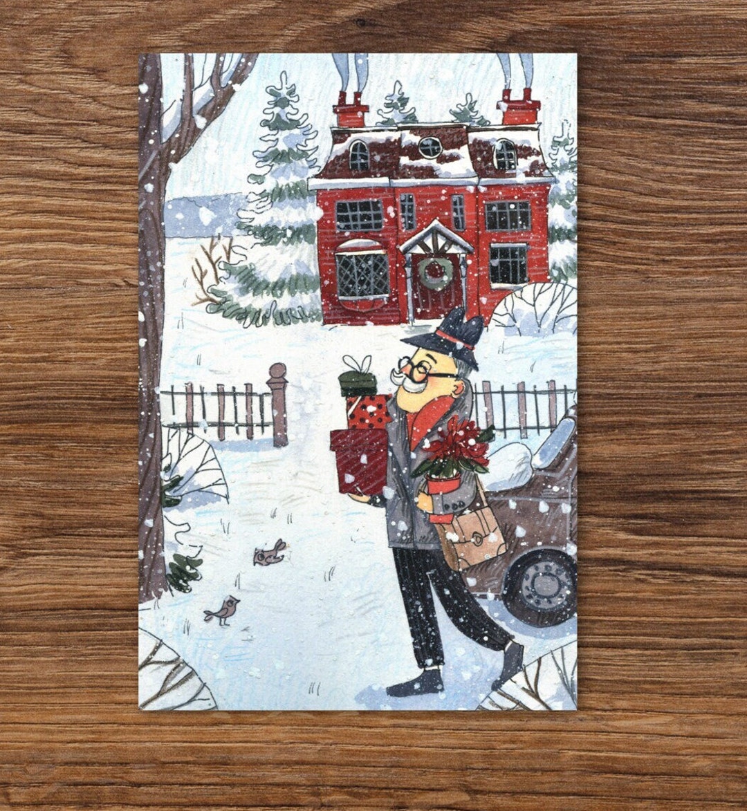 Winter Cabin Postcard, Christmas Postcard, Greeting Card, Winter ...