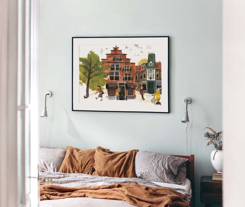 Cozy Town Poster Cute Houses Print Europe Wall Art - Etsy