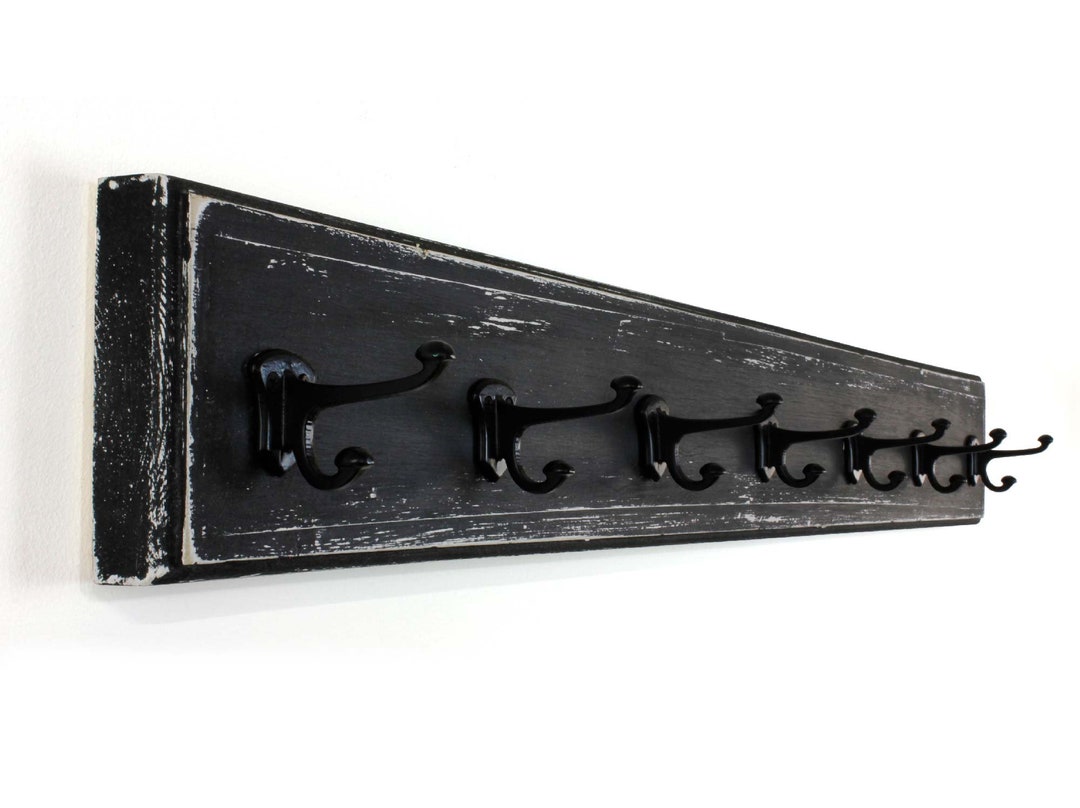 Clothes Hanger Rack Wooden Wall Mounted Hook Rail Shabby Chic Vintage ...