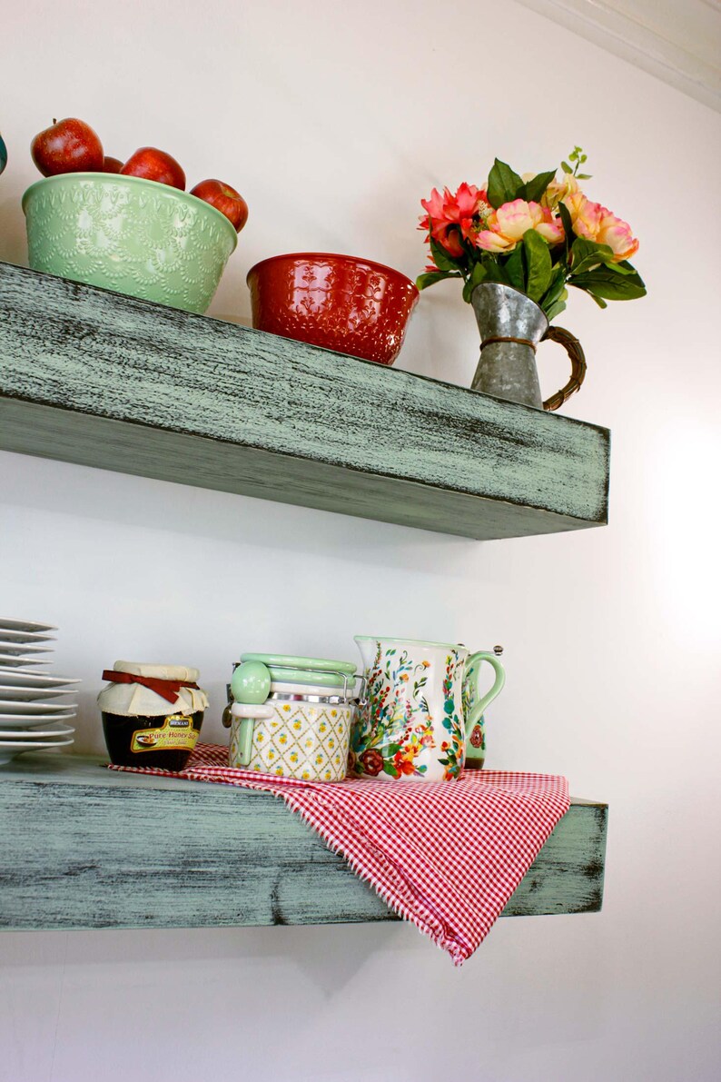 Rustic Wood Wall Shelf Farmhouse Floating Beam Shelves Distressed Paint ...