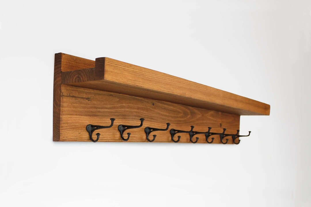 Coat Rack Hook Shelf With Picture Ledge Wall Mounted Farmhouse Entryway ...