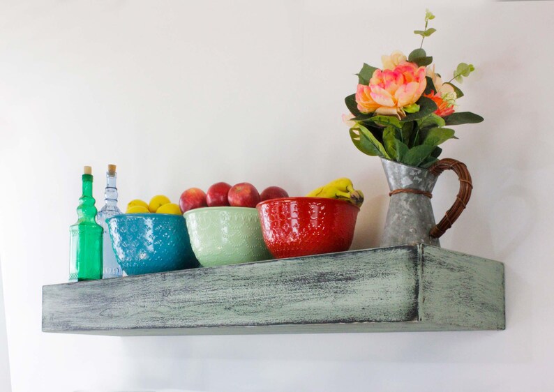 Rustic Wood Wall Shelf Farmhouse Floating Beam Shelves Distressed Paint ...