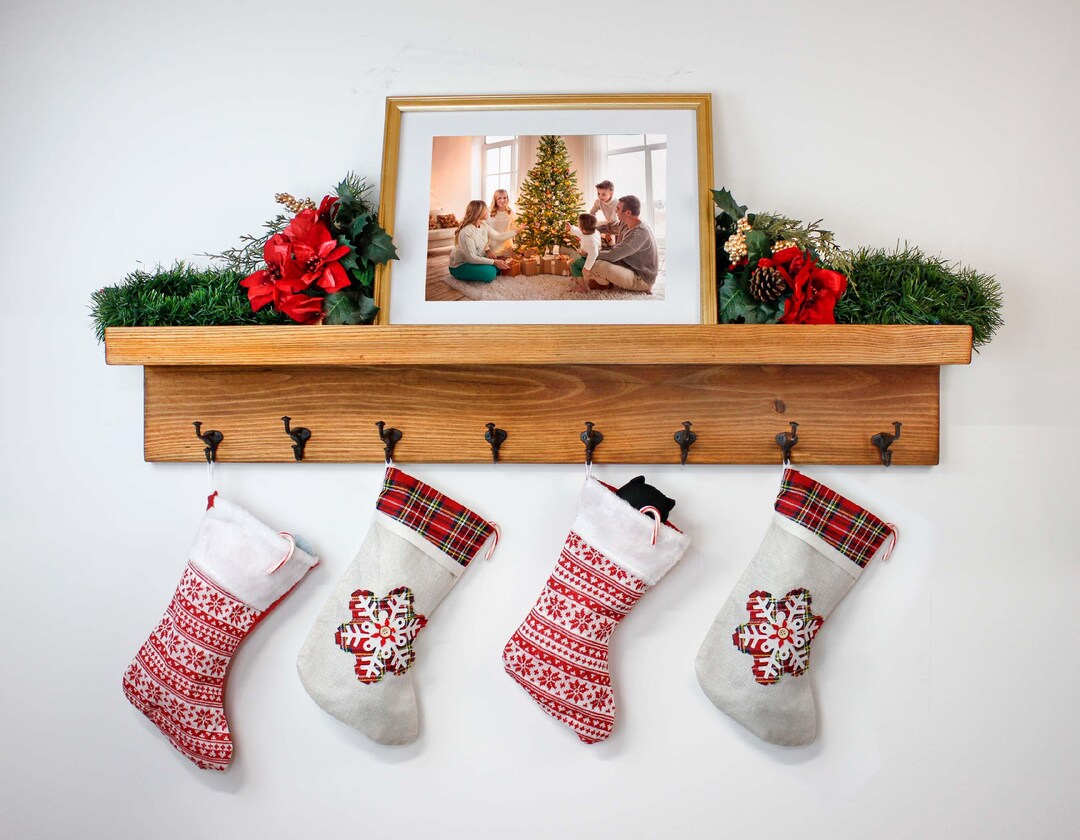 Picture Ledge Shelf Coat Rack Wall Mounted Vintage Nailhead Hooks ...