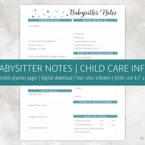 Babysitter Notes - Etsy