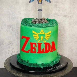 Zelda Master Sword Personalized Cake Topper and Zelda Crest Cupcake (1 ...