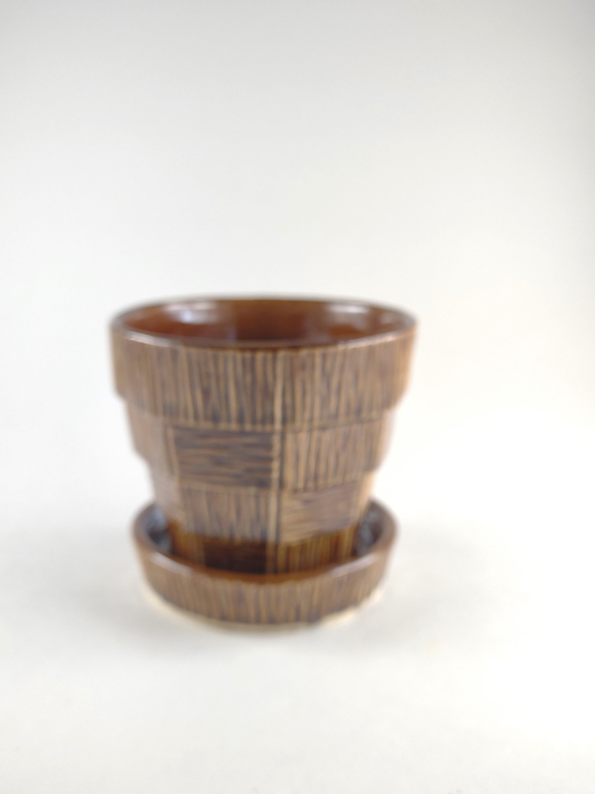 Mccoy Pottery 4" Brown Basket Weave Flower Pot - - Etsy