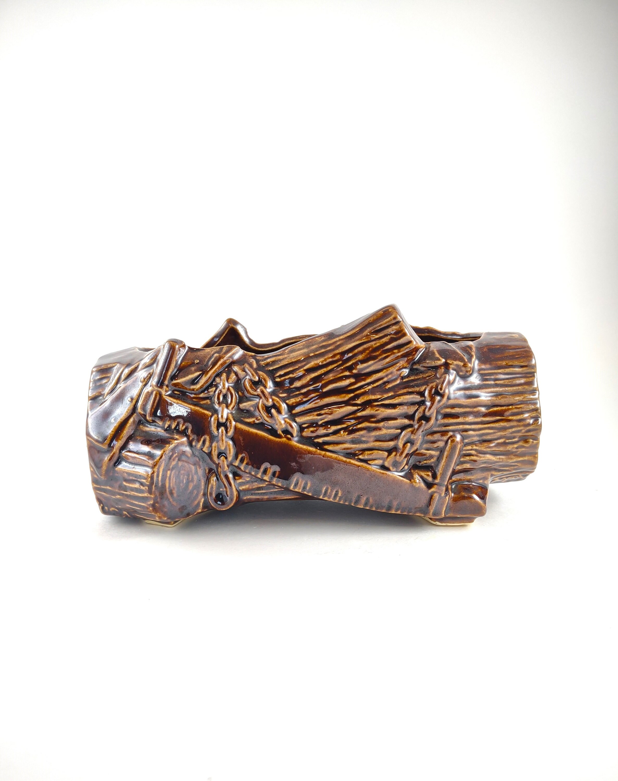 Mccoy Pottery - Glossy Brown Log Planter - Log Motif Planting Dish - - Etsy