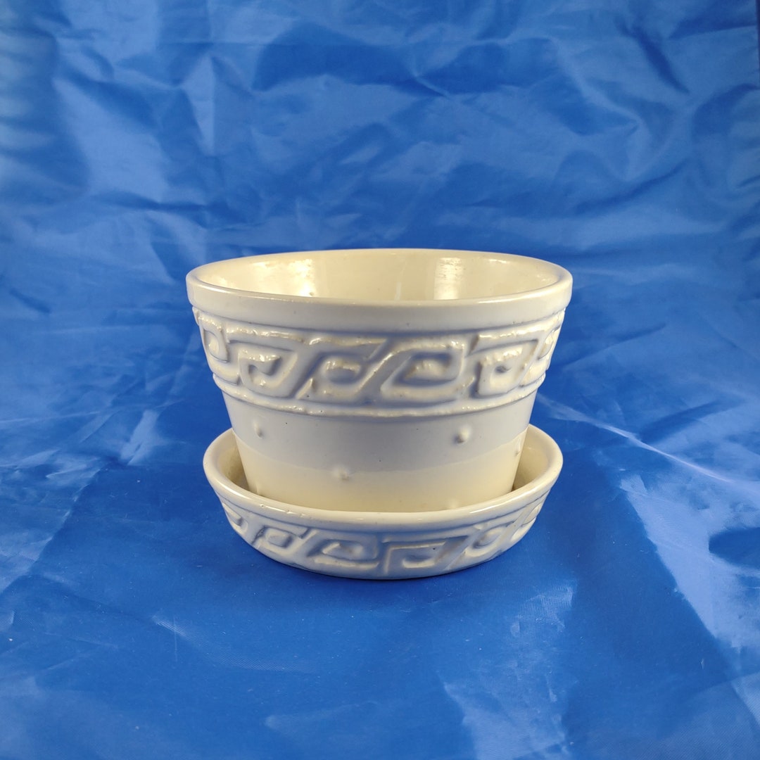 Mccoy Pottery Greek Key and Hobnail Pattern 4 Inches off White - Etsy