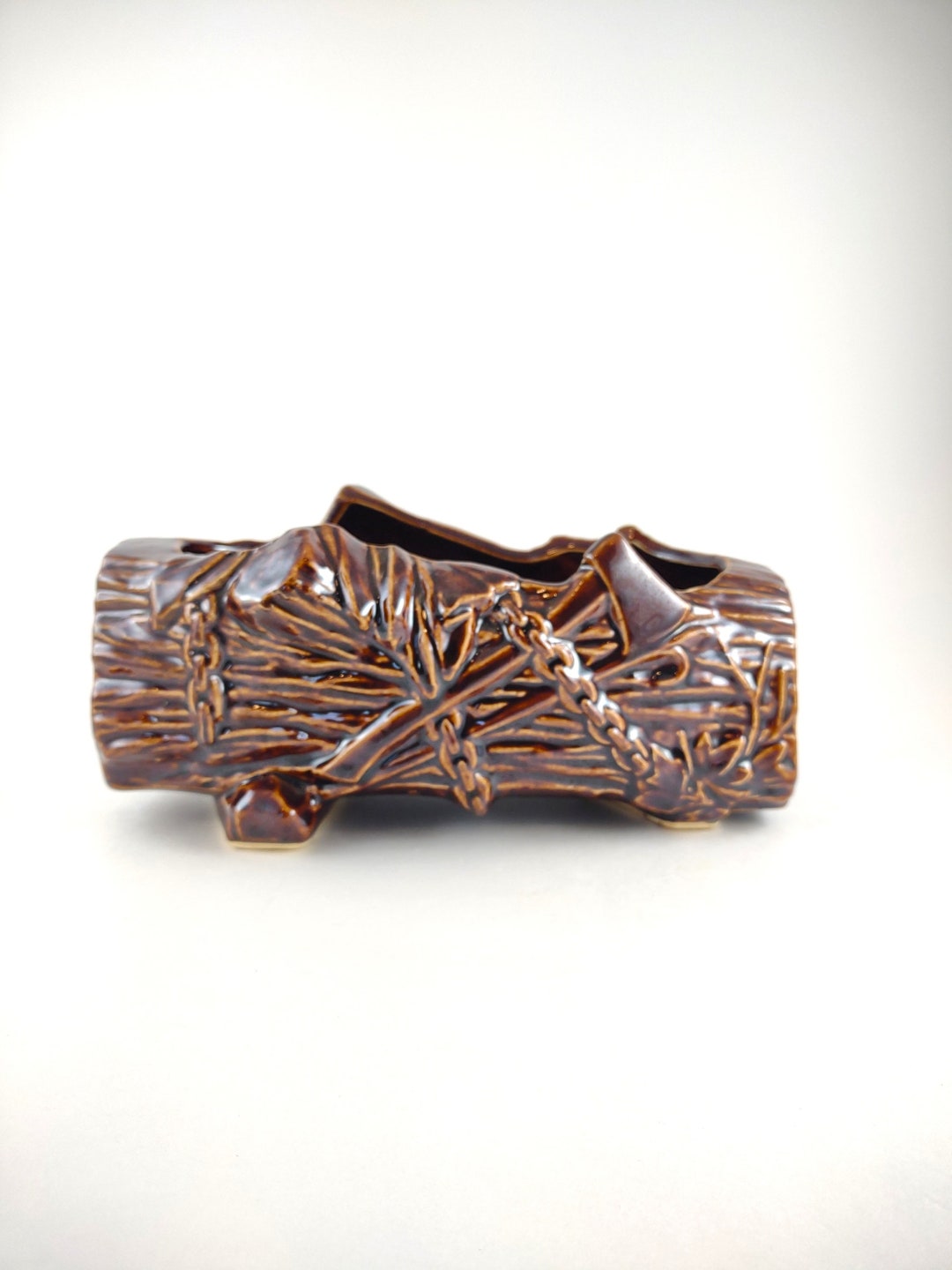 Mccoy Pottery - Glossy Brown Log Planter - Log Motif Planting Dish - - Etsy