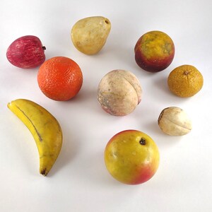Nine Pieces of Vintage Stone Fruit - Banana, Plum, Apple, Orange, Peach ...