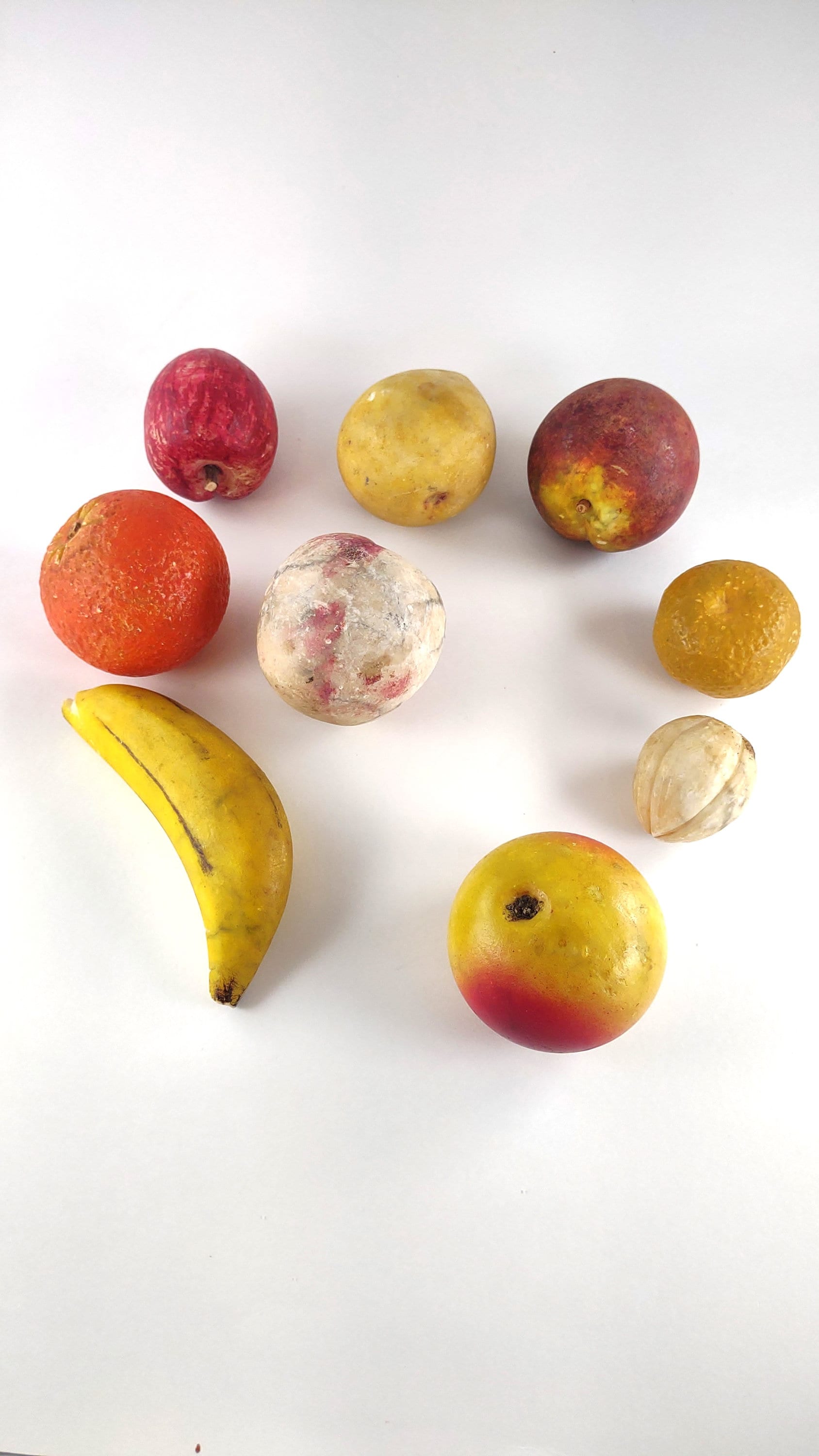 Nine Pieces of Vintage Stone Fruit - Banana, Plum, Apple, Orange, Peach ...