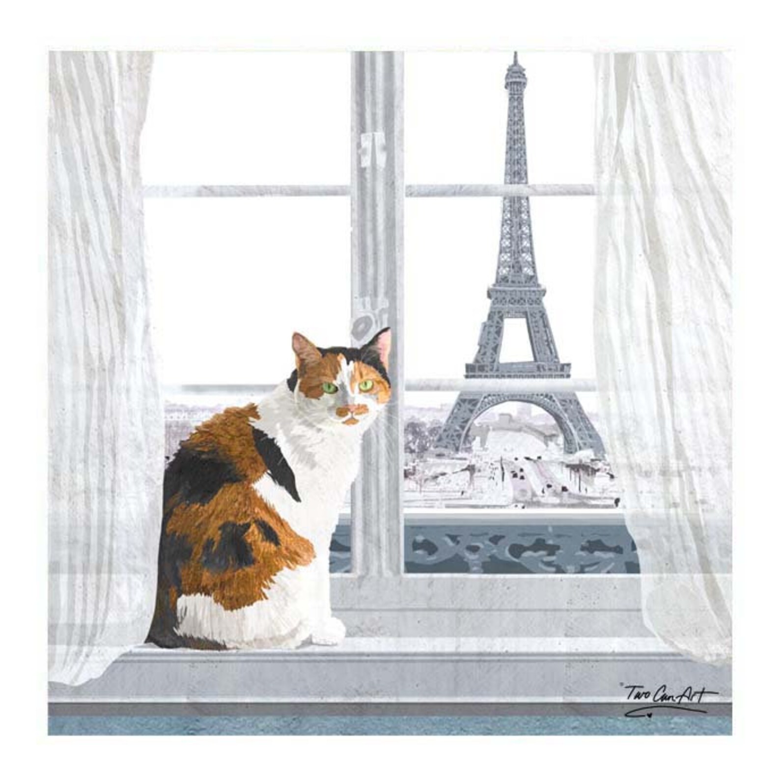 Paris Cat in Window with Eiffel Tower View Wall Art on Giclee | Etsy