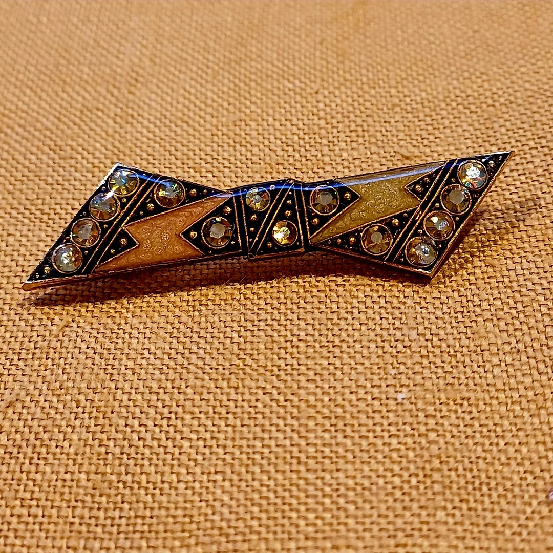 Vintage Pierre Bex Brooch: Black and Gold Art Deco Rhinestone PLEASE ...