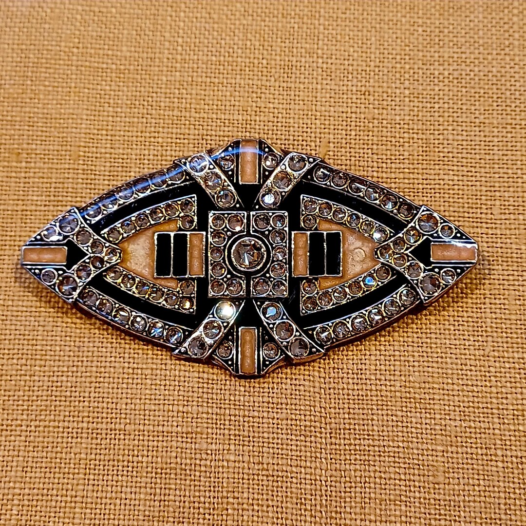 Vintage Pierre Bex Brooch: Black and Gold Art Deco Rhinestone - Etsy
